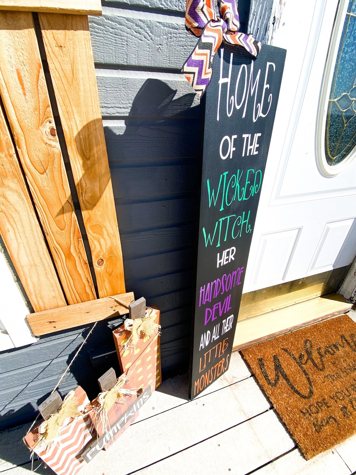 Colorful Halloween Sign With Matching Bow / Home of the Wicked - Etsy