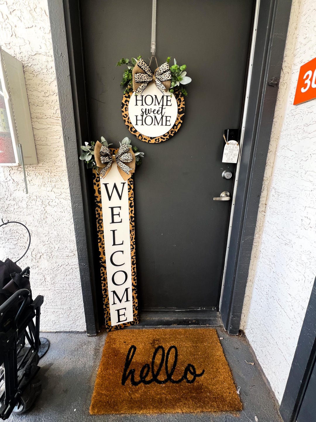 Leopard Print Welcome Sign Set: Home Sweet Home Porch Leaner & Door ...