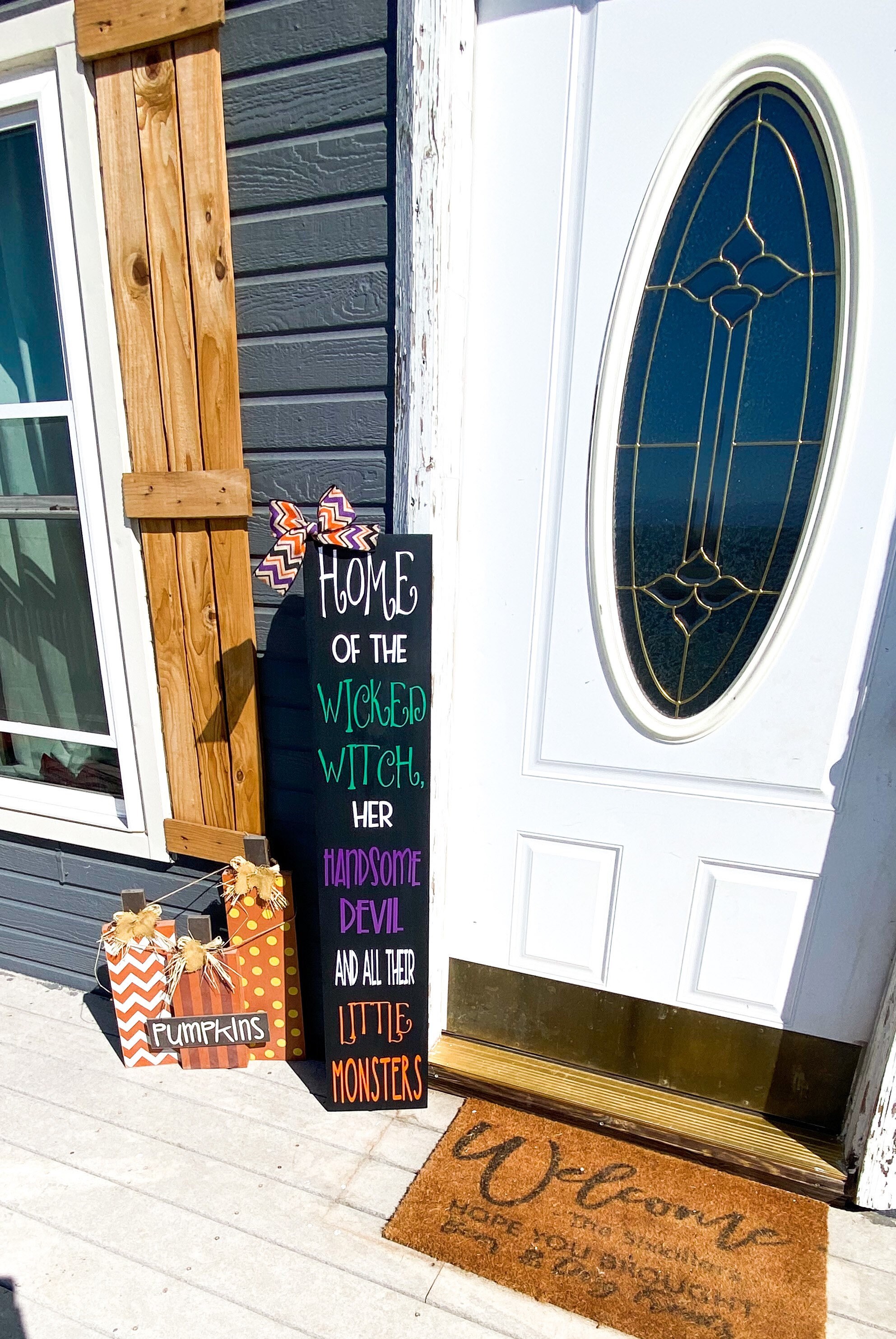 Colorful Halloween Sign with matching Bow / Home of the Wicked | Etsy