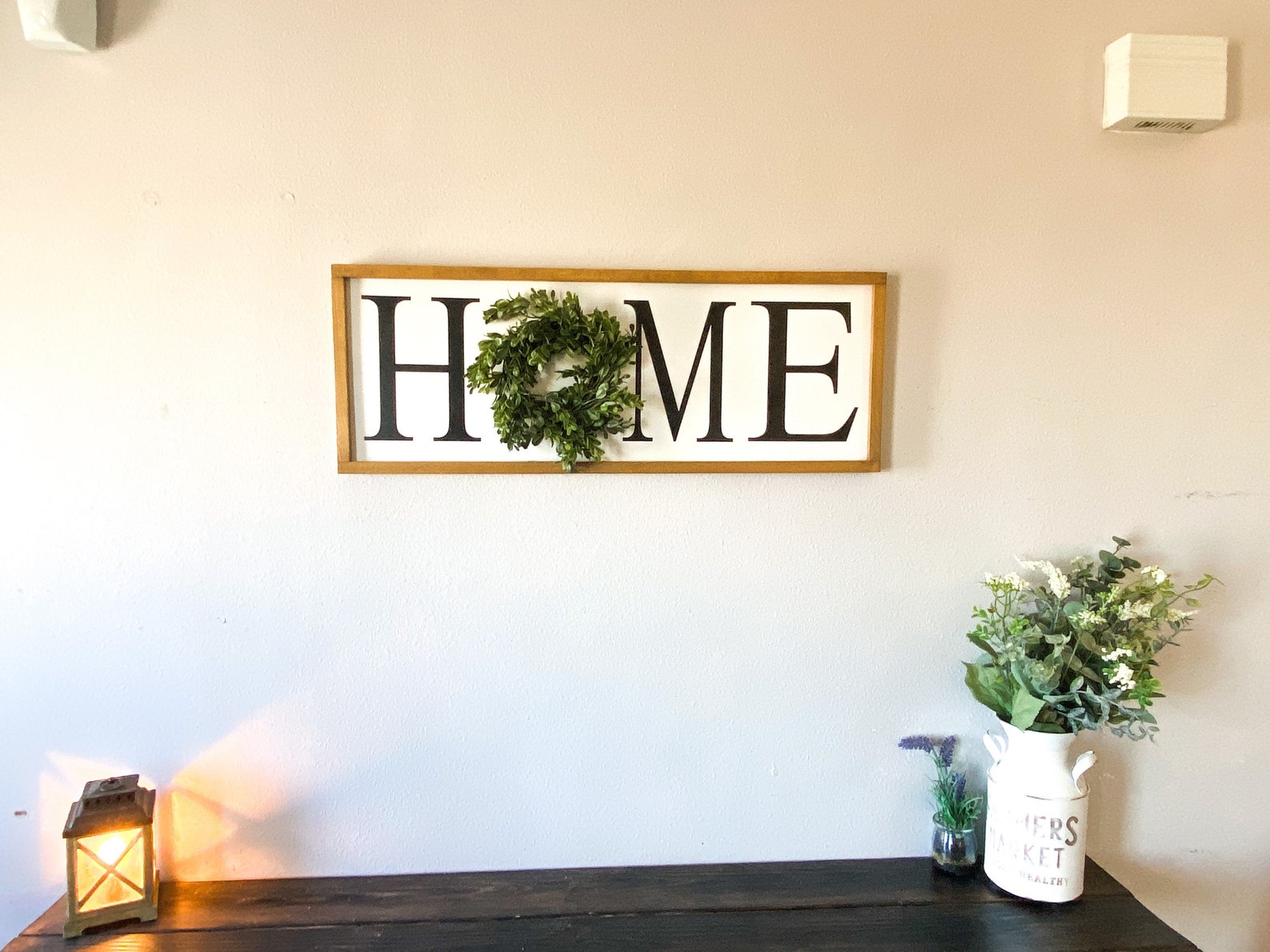 Home Framed Wooden Sign / Large Home Sign With Wreath / Farmhouse Frame ...