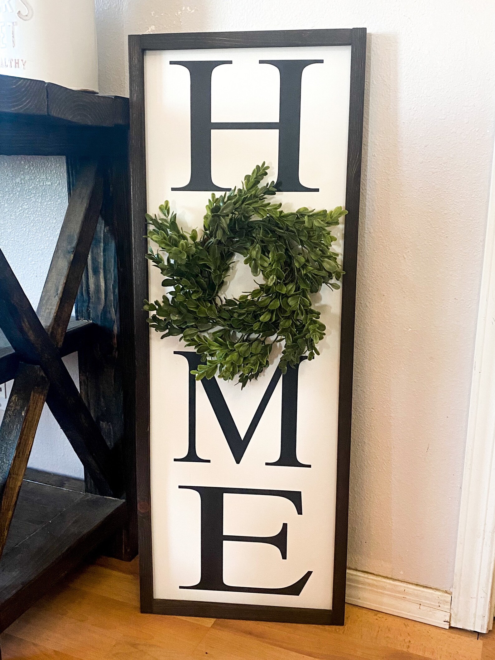 Home framed wooden sign / Large home sign with wreath / | Etsy
