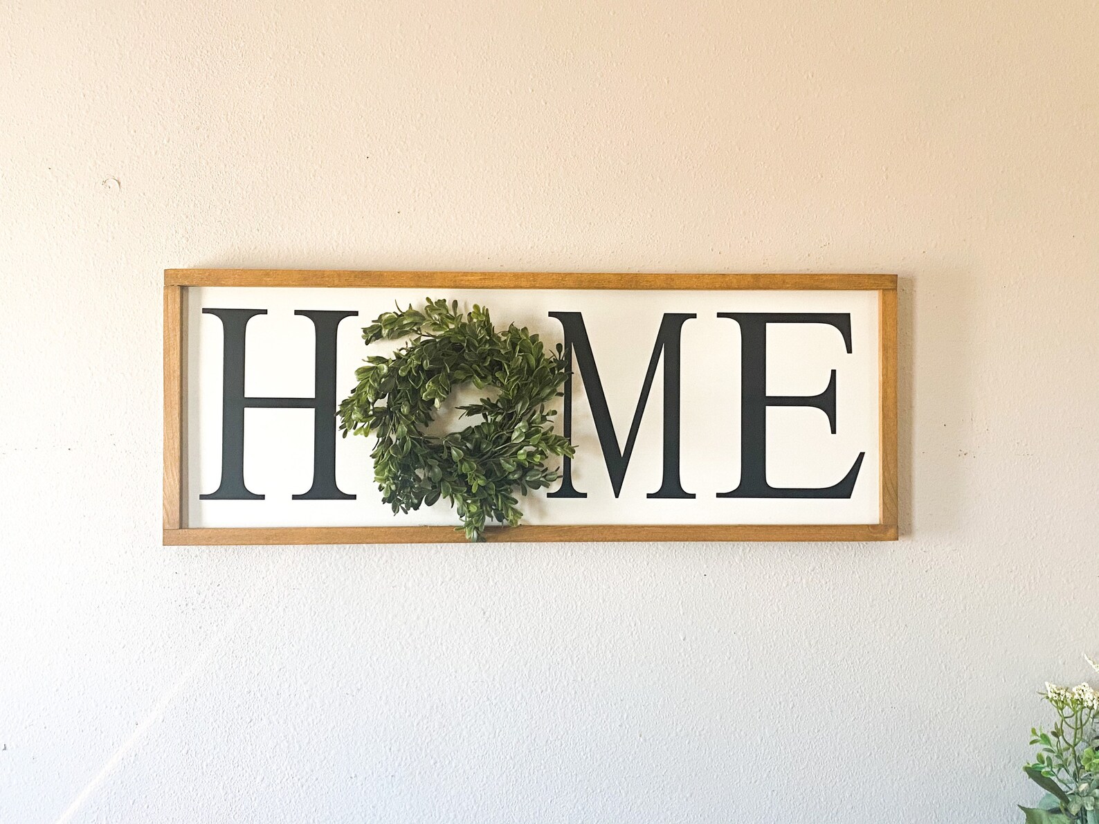 Home Framed Wooden Sign / Large Home Sign With Wreath / Farmhouse Frame ...