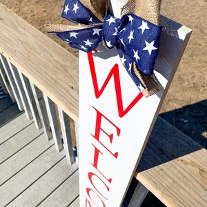 Patriotic Welcome Door Sign With Burlap and Stars Bow / Tall - Etsy