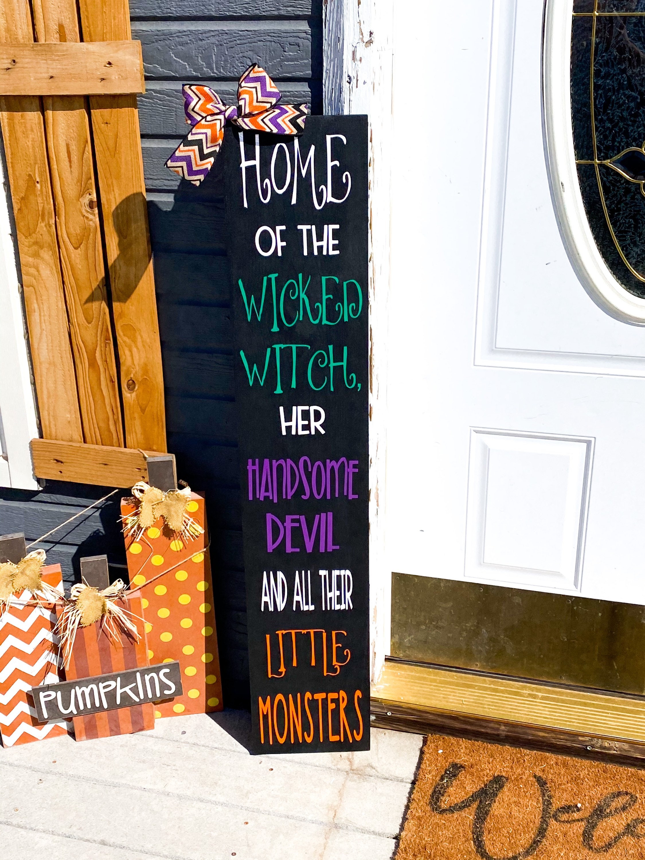 Colorful Halloween Sign with matching Bow / Home of the Wicked | Etsy
