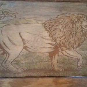 Wood Engraved Hand Painted Lion Wooden Keepsake Box, Custom Wood Box ...
