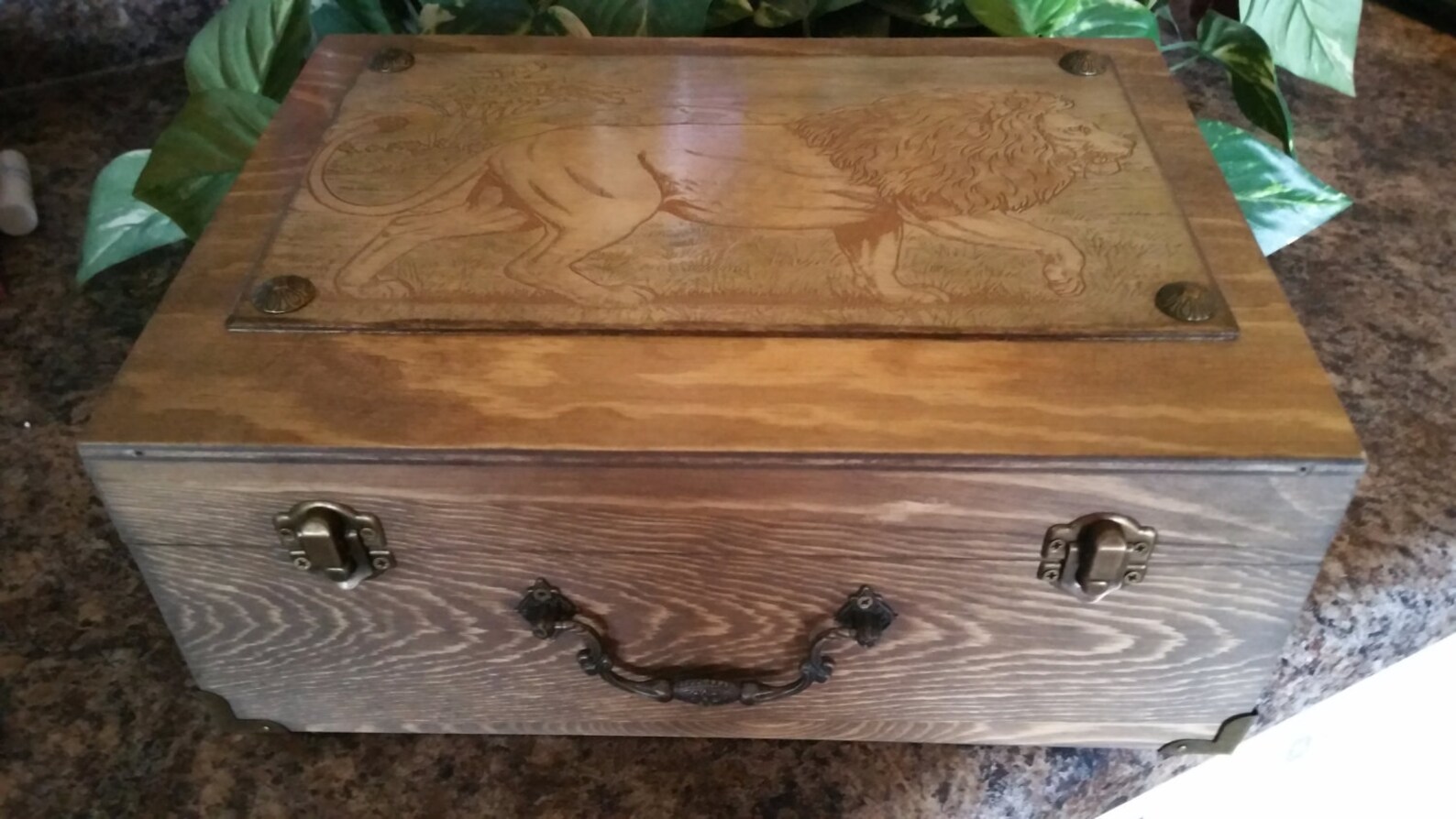 Wood Engraved Hand Painted Lion Wooden Keepsake Box Custom | Etsy