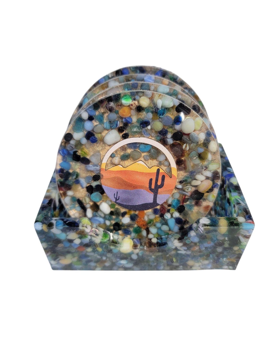 Desert Scene Drink Coasters Set of 4 Multi Color Glass Bead Mix With ...