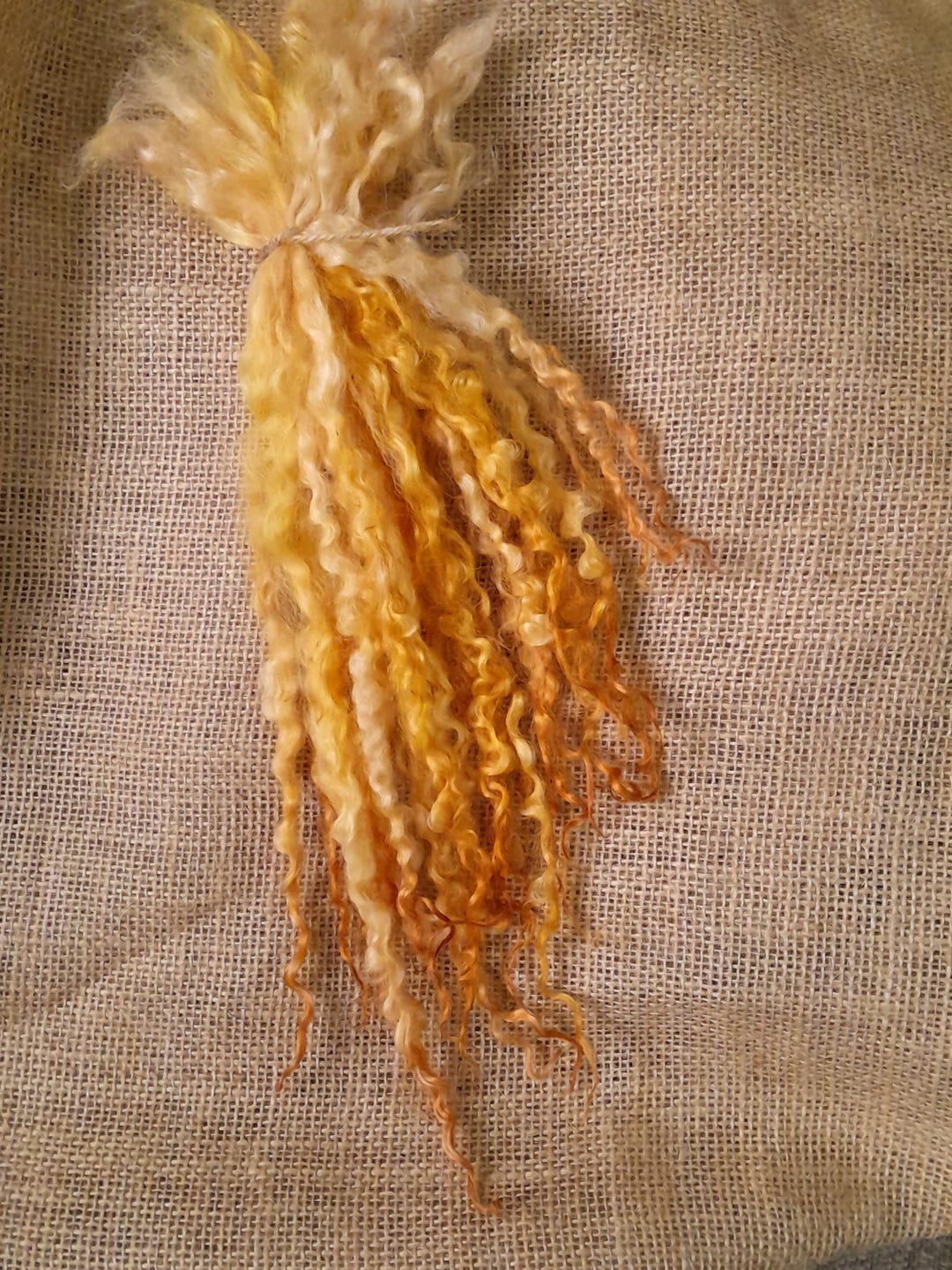 Sunny Orange and Yellow Curly Wool Masham Locks, Hand Dyed, 9-12" , 10g ...