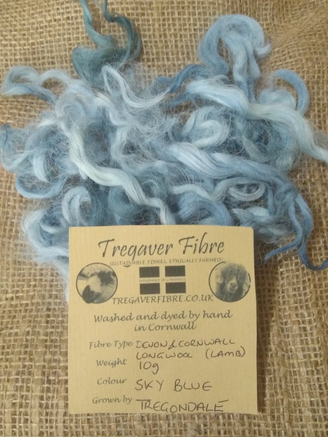 Sky Blue Light Blues Wavy Wool Fibre and Locks, Hand Washed / Hand Dyed ...