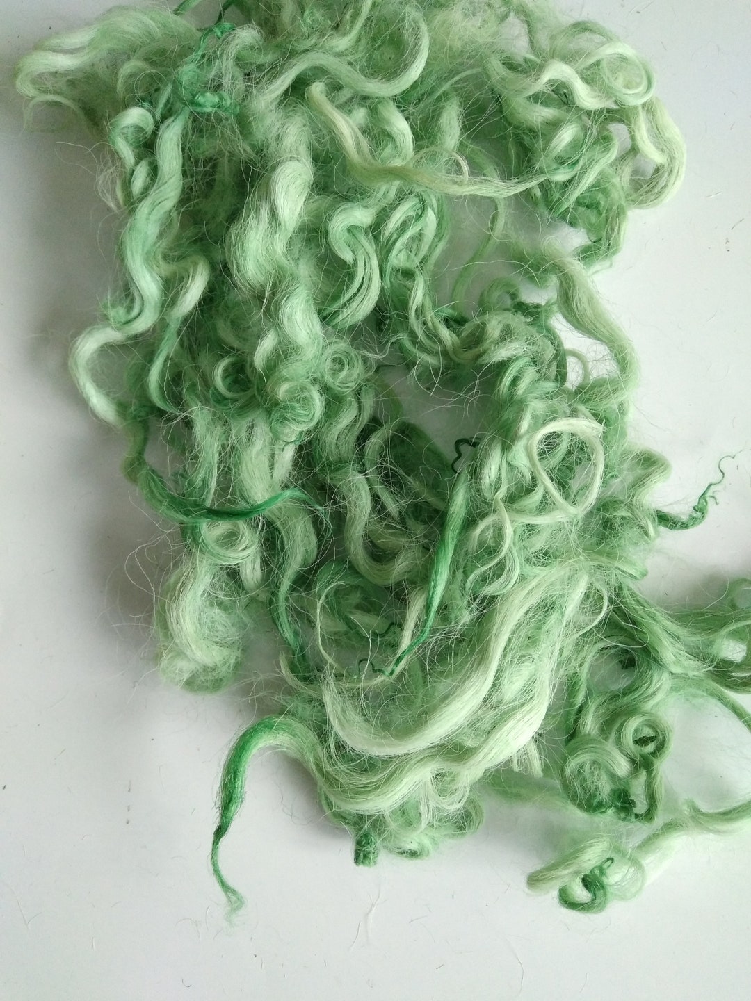 Light Apple Greens Wavy Wool Fibre and Locks, Hand Washed and Hand Dyed ...