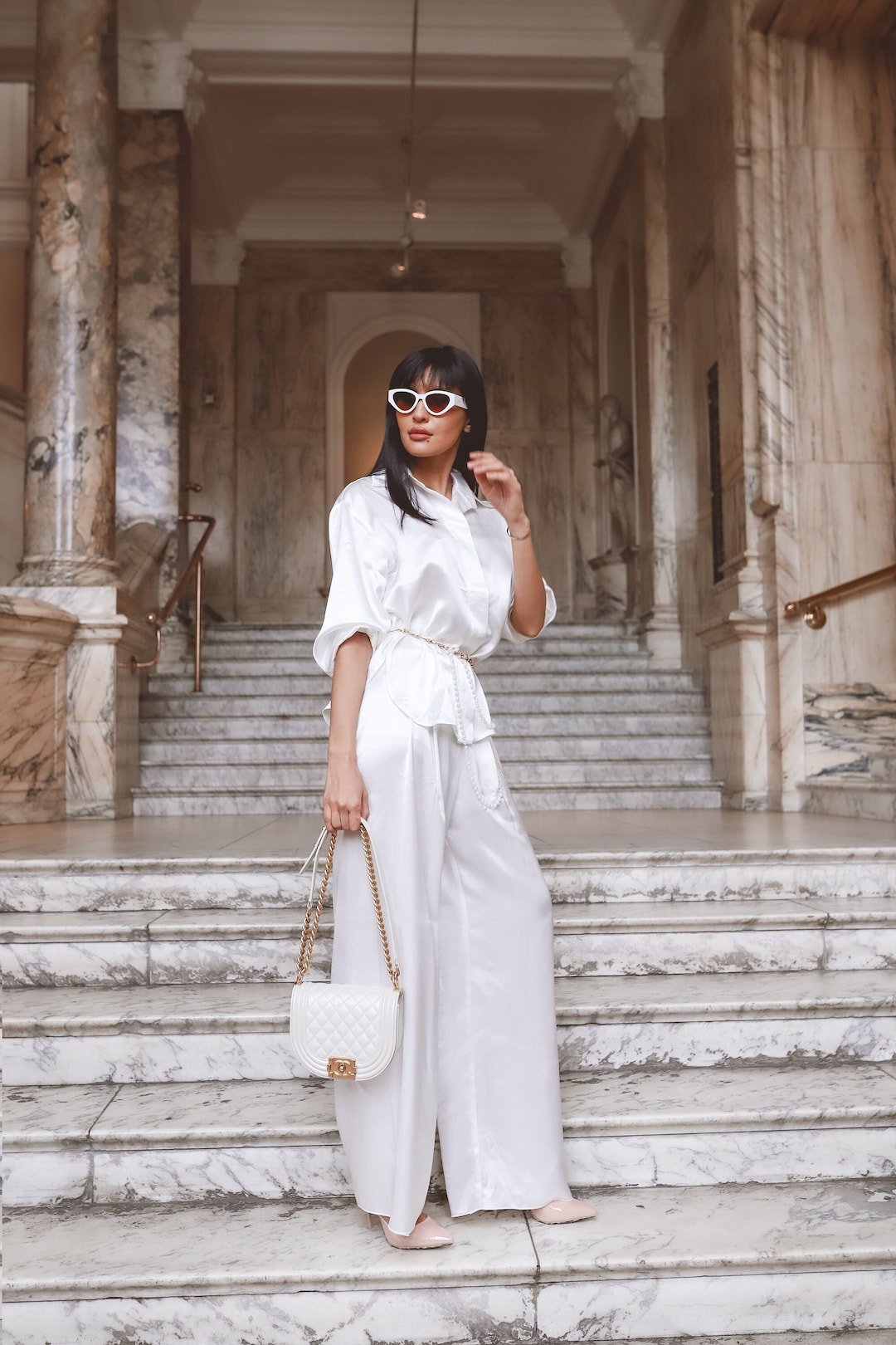 Off White Satin Pants Elastic Waist Silk Wide Leg Pants Loose Satin ...