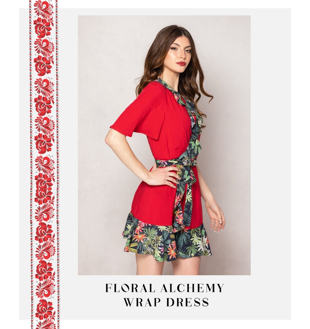 Wrap Around Dress, Slavic Traditional Red Ruffle Boutique Dress, With ...
