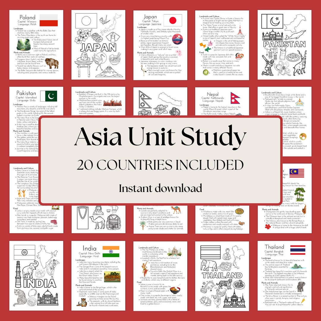 Asia Unit Study With Coloring Pages for Homeschool and Teachers Asian ...