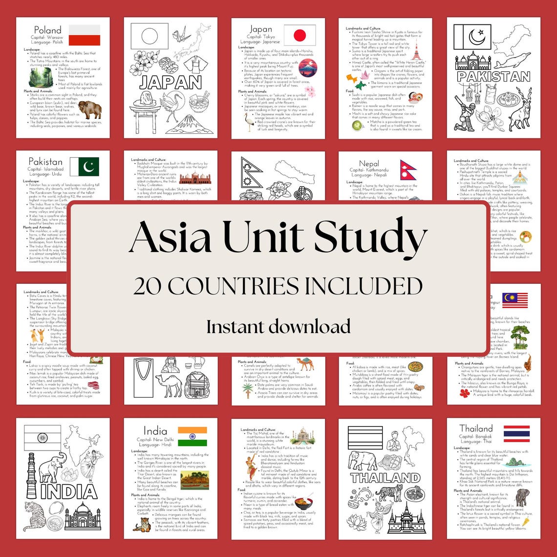 Asia Unit Study With Coloring Pages for Homeschool and Teachers Asian ...
