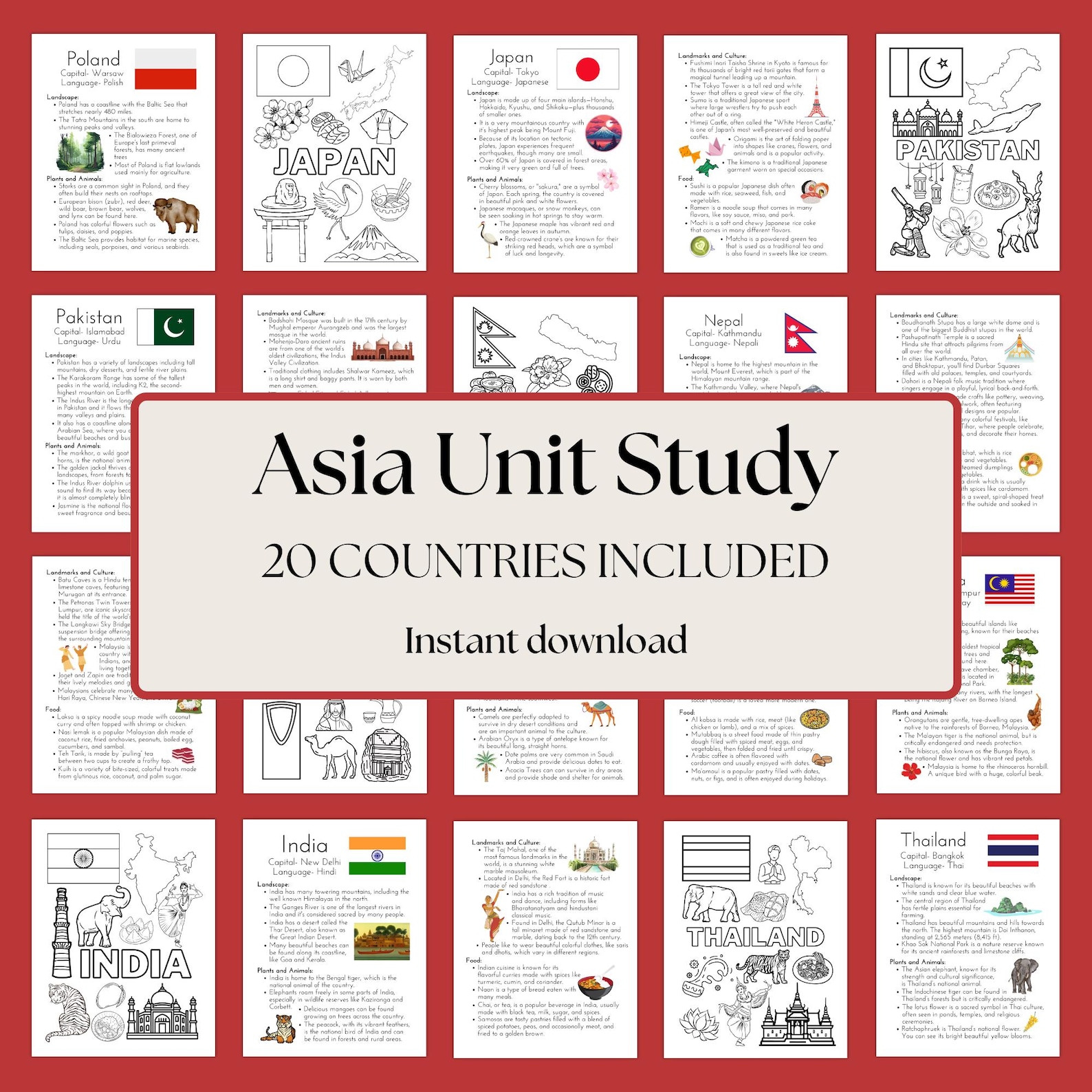 Asia Unit Study With Coloring Pages for Homeschool and Teachers Asian ...