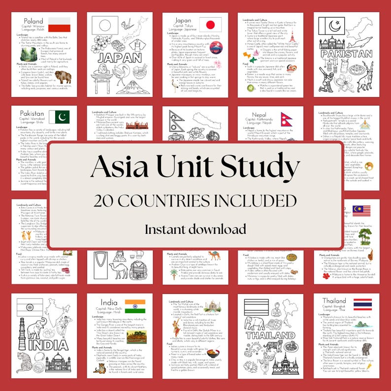 Asia Unit Study With Coloring Pages for Homeschool and Teachers Asian ...