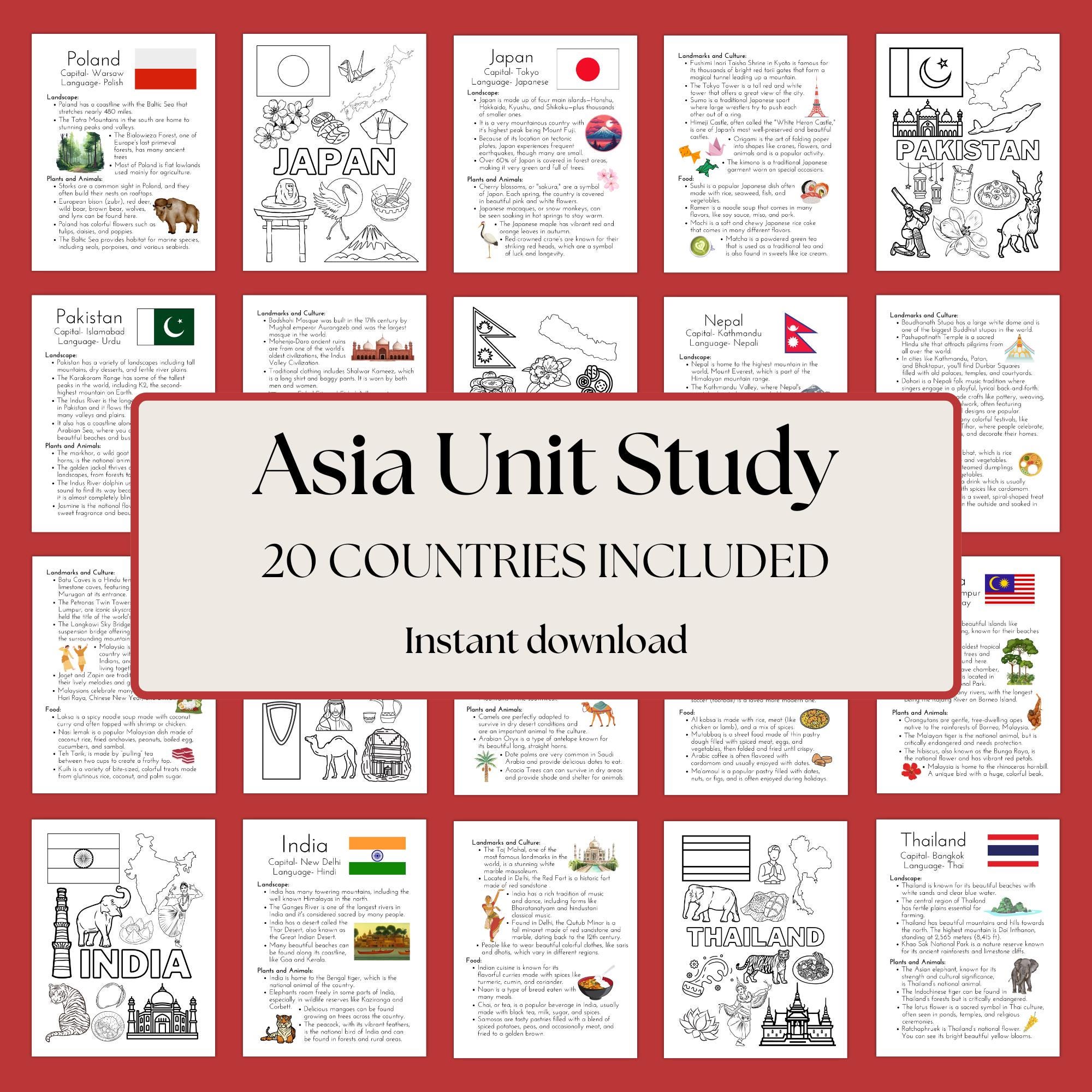 Asia Unit Study With Coloring Pages for Homeschool and Teachers Asian ...