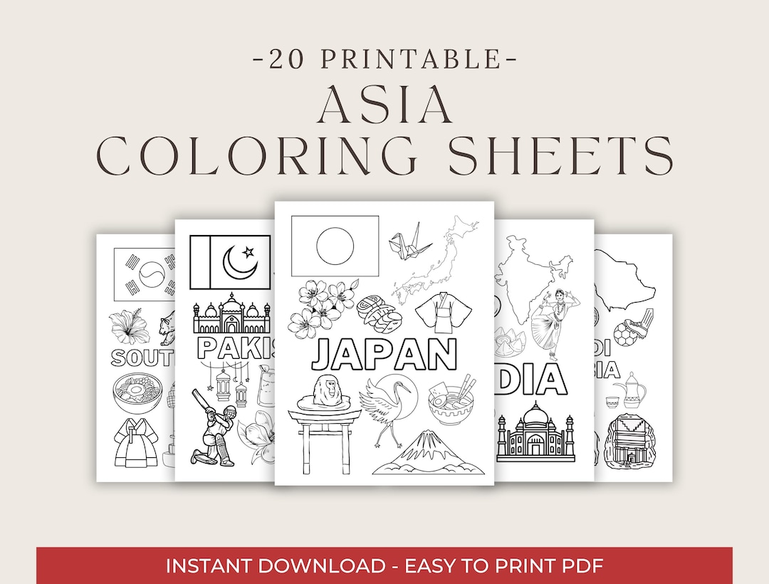 Printable Asia Countries Coloring Book Sheets for Kids Homeschool ...
