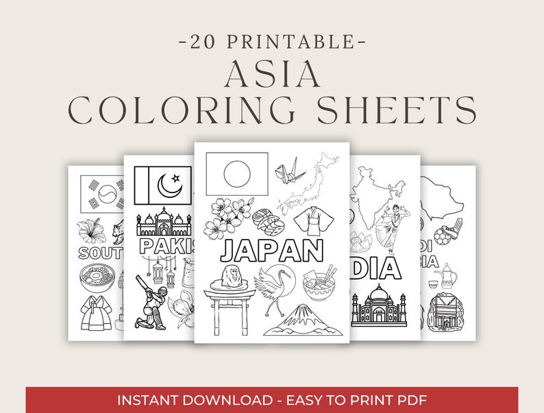 Printable Asia Countries Coloring Book Sheets for Kids Homeschool ...