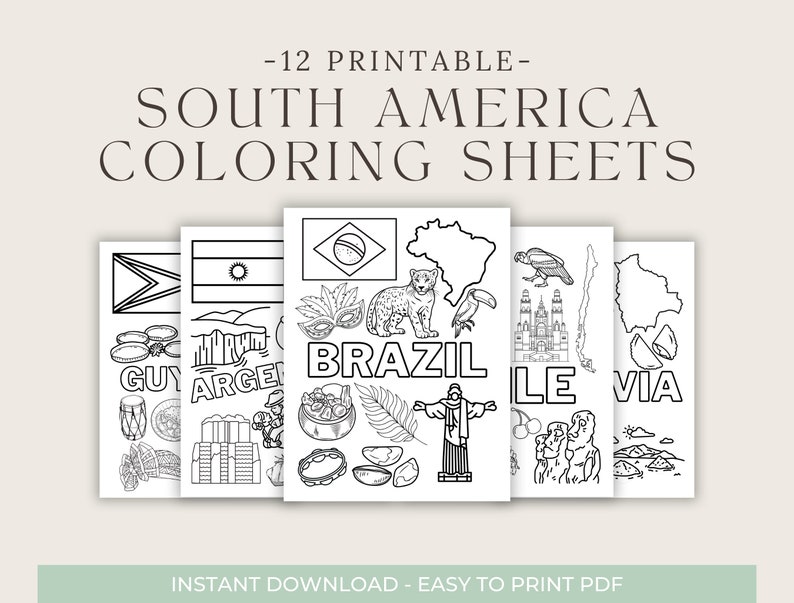 Printable South America Countries Coloring Book Sheets for Kids ...