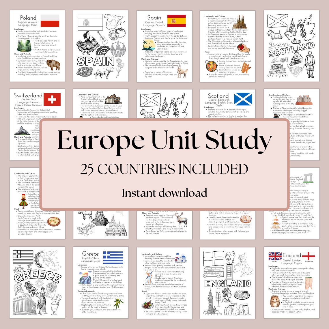Europe Unit Study With Coloring Pages for Homeschool and Teachers ...