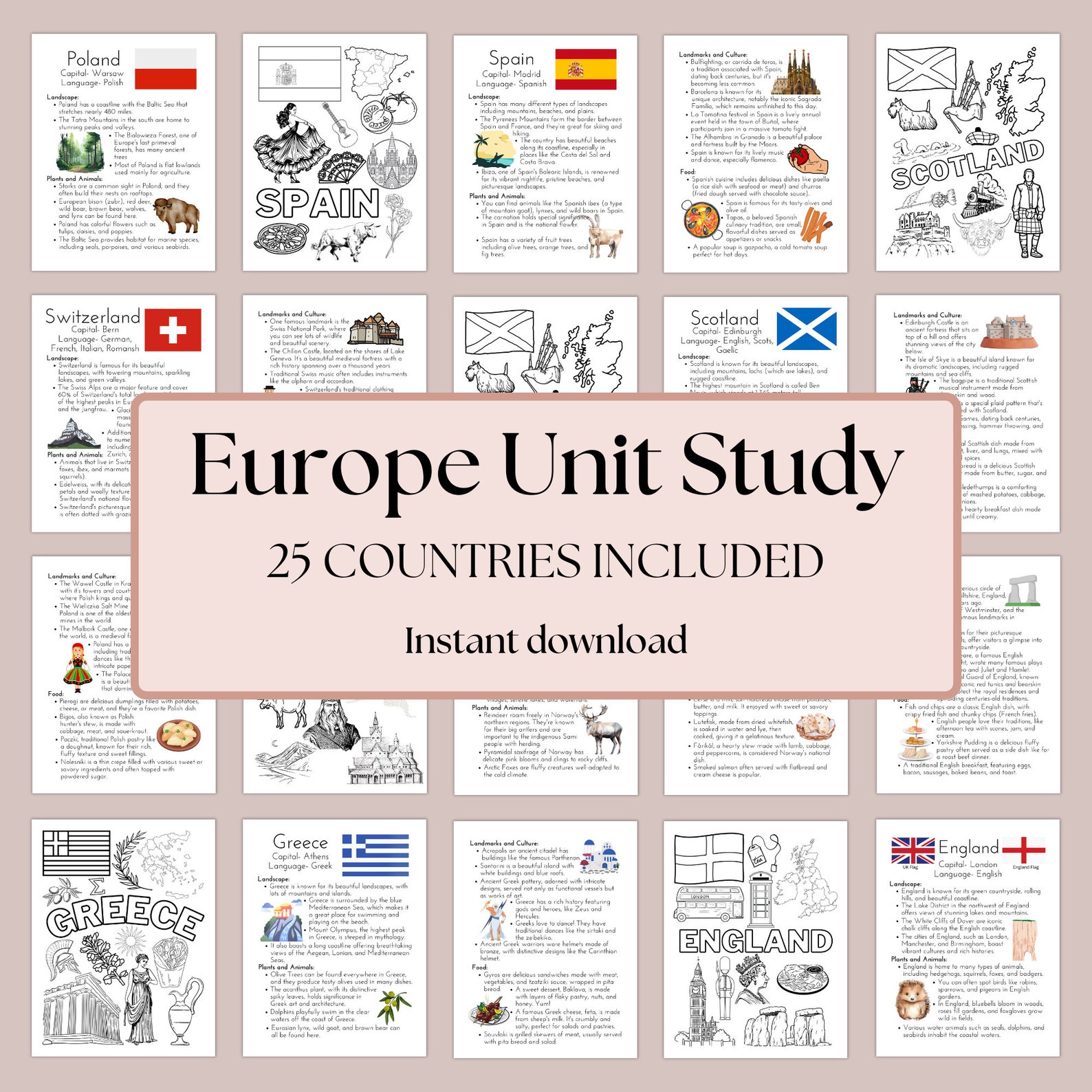 Europe Unit Study With Coloring Pages for Homeschool and Teachers ...