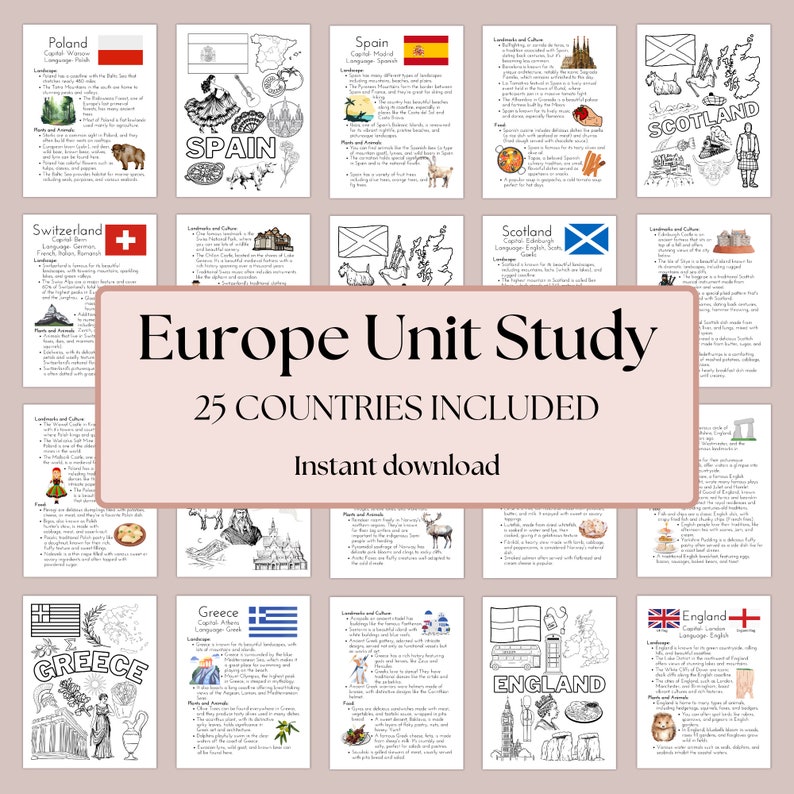 Europe Unit Study With Coloring Pages for Homeschool and Teachers ...