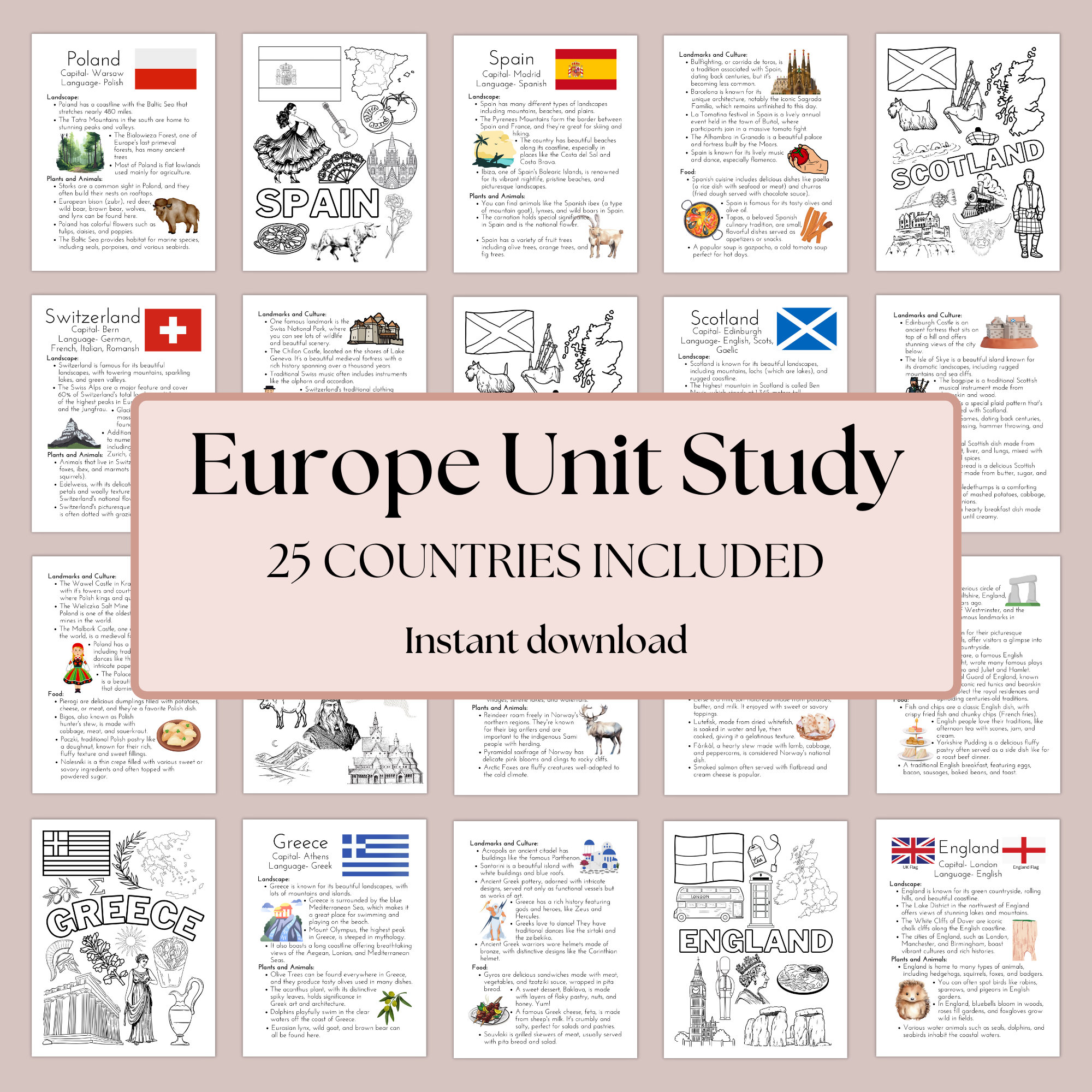Europe Unit Study With Coloring Pages for Homeschool and Teachers ...