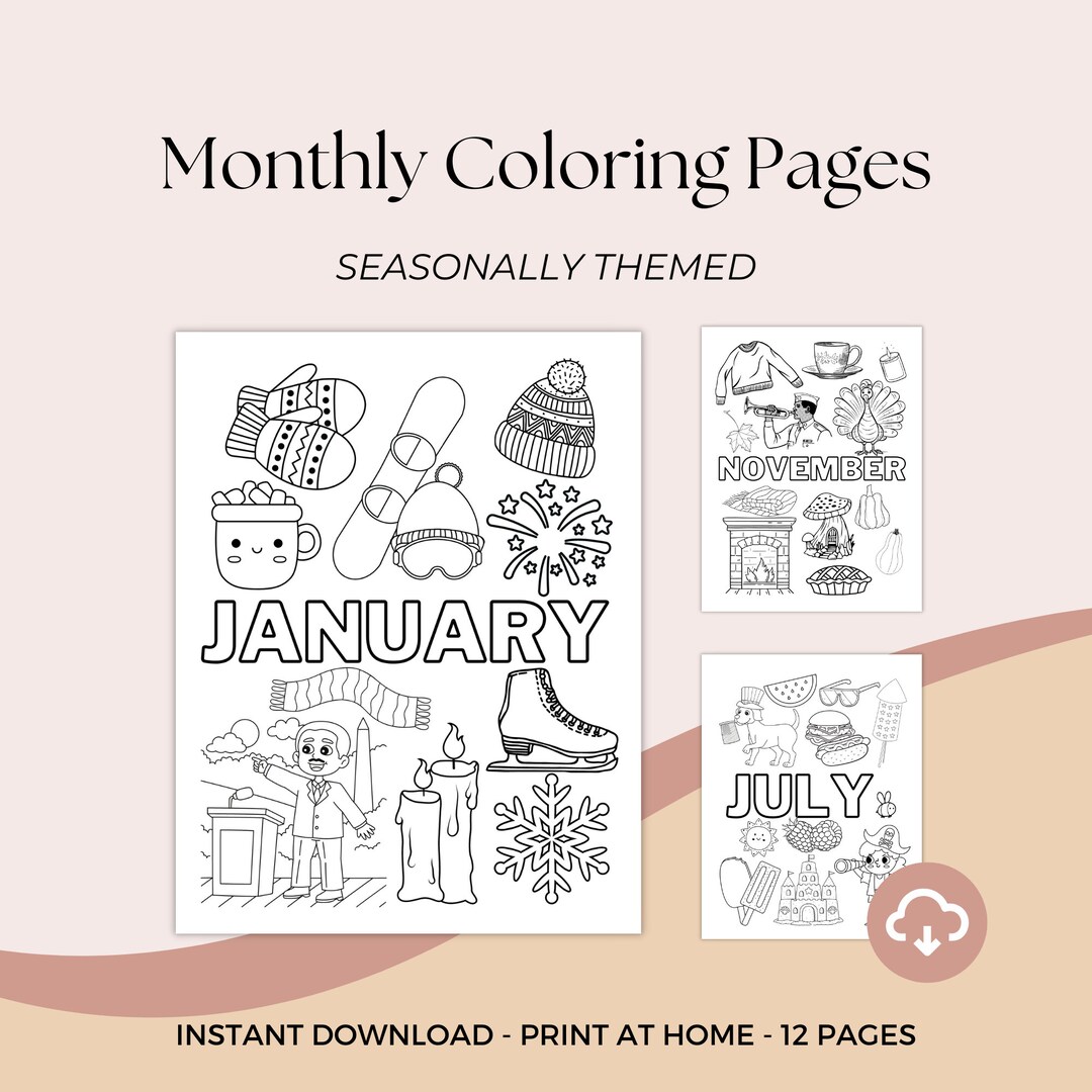 Monthly Themed Coloring Sheets Holiday Themed Coloring Pages Seasonal ...