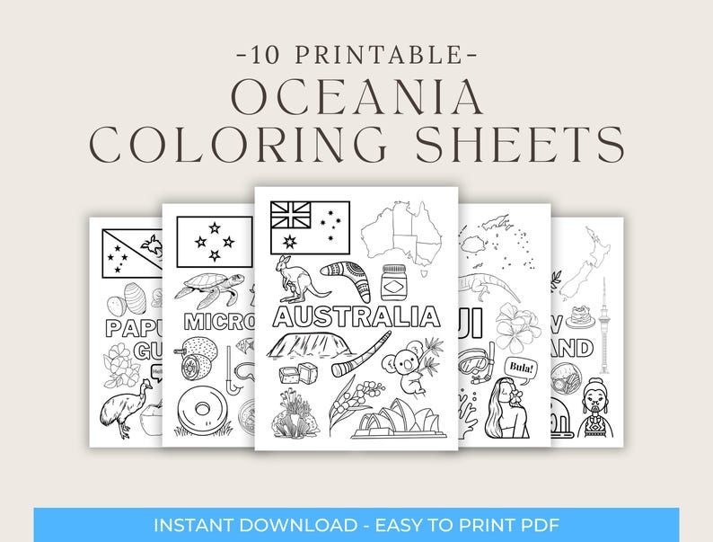 Printable Oceania Australia Countries Coloring Book Sheets for Kids ...
