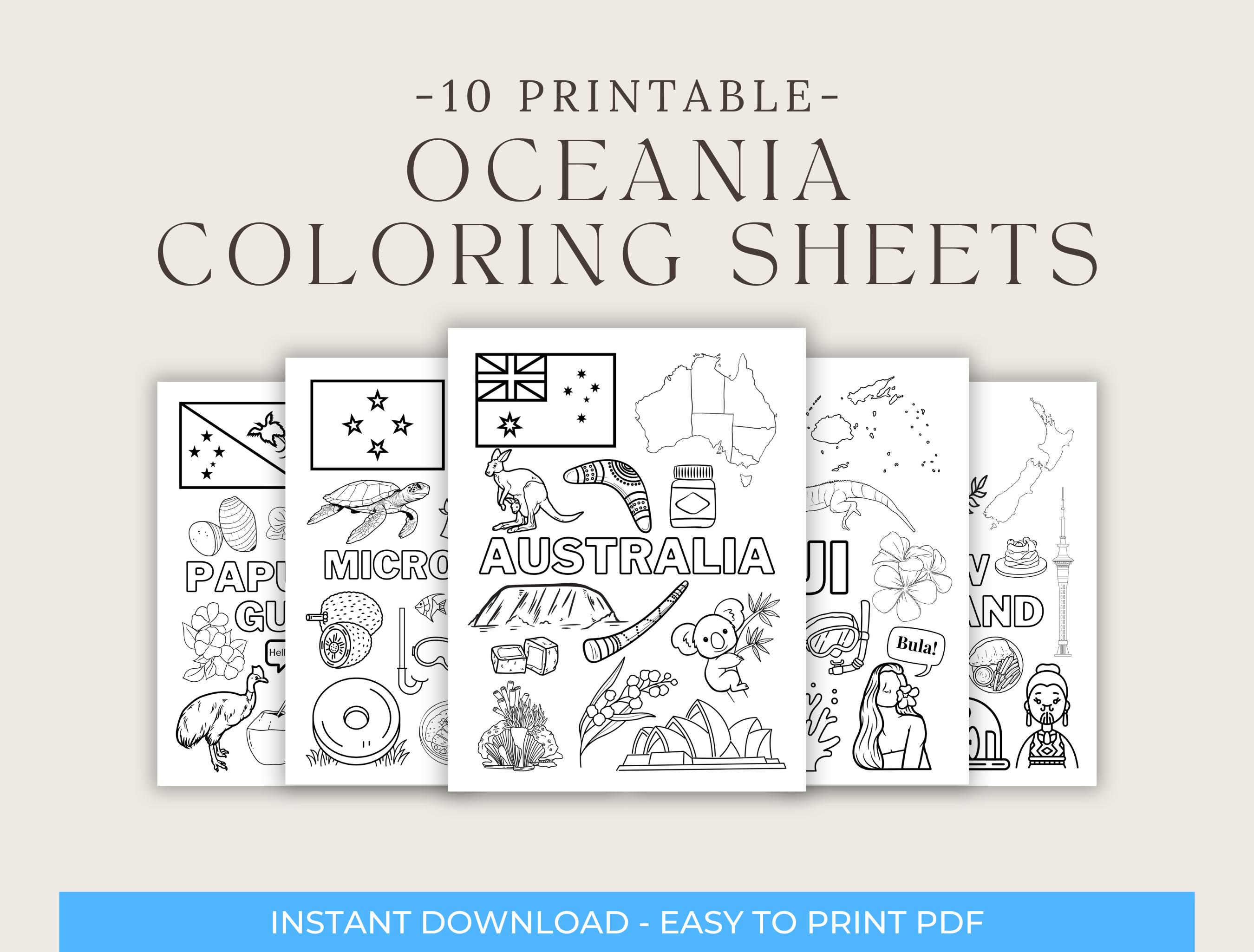 Printable Oceania Australia Countries Coloring Book Sheets for Kids ...