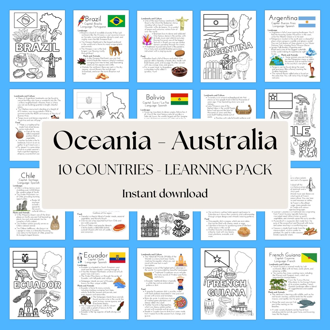 Oceania Australia Unit Study With Coloring Pages for Homeschool and ...