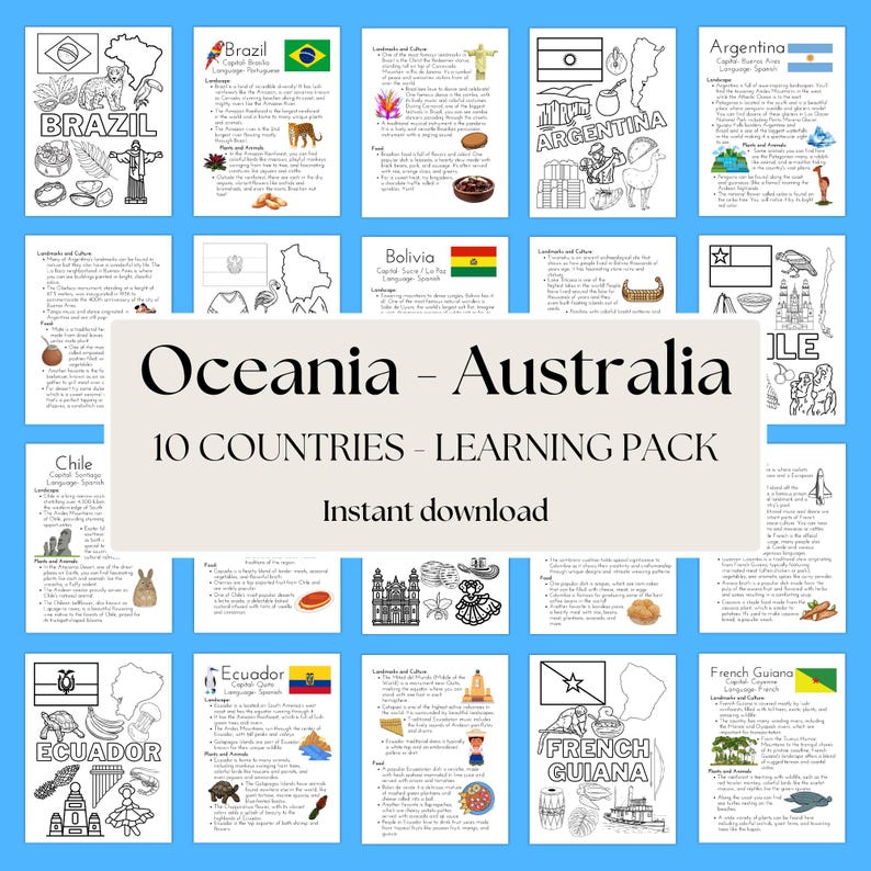 Oceania Australia Unit Study With Coloring Pages for Homeschool and ...