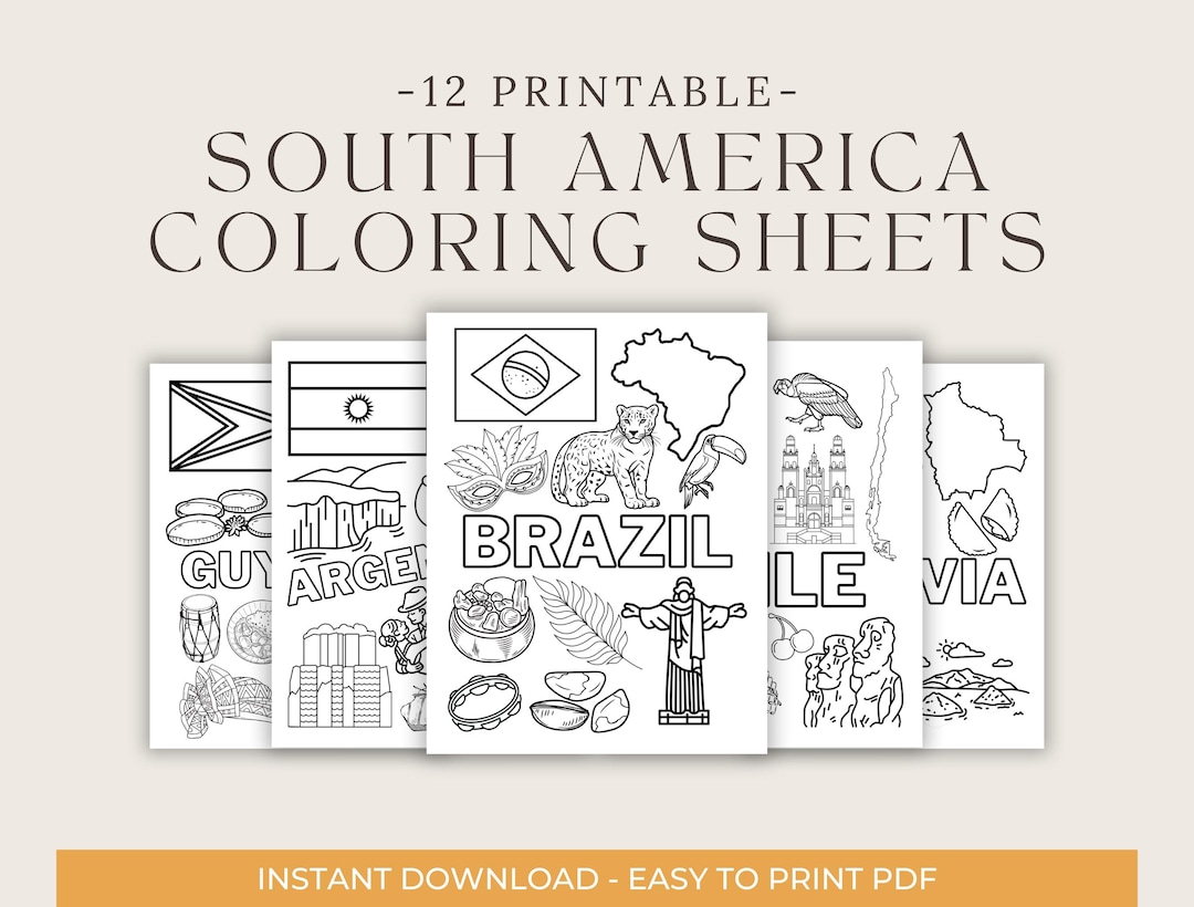 Printable South America Countries Coloring Book Sheets for Kids ...