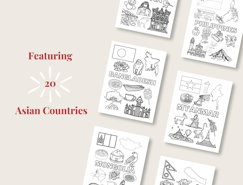 Printable Asia Countries Coloring Book Sheets for Kids Homeschool ...