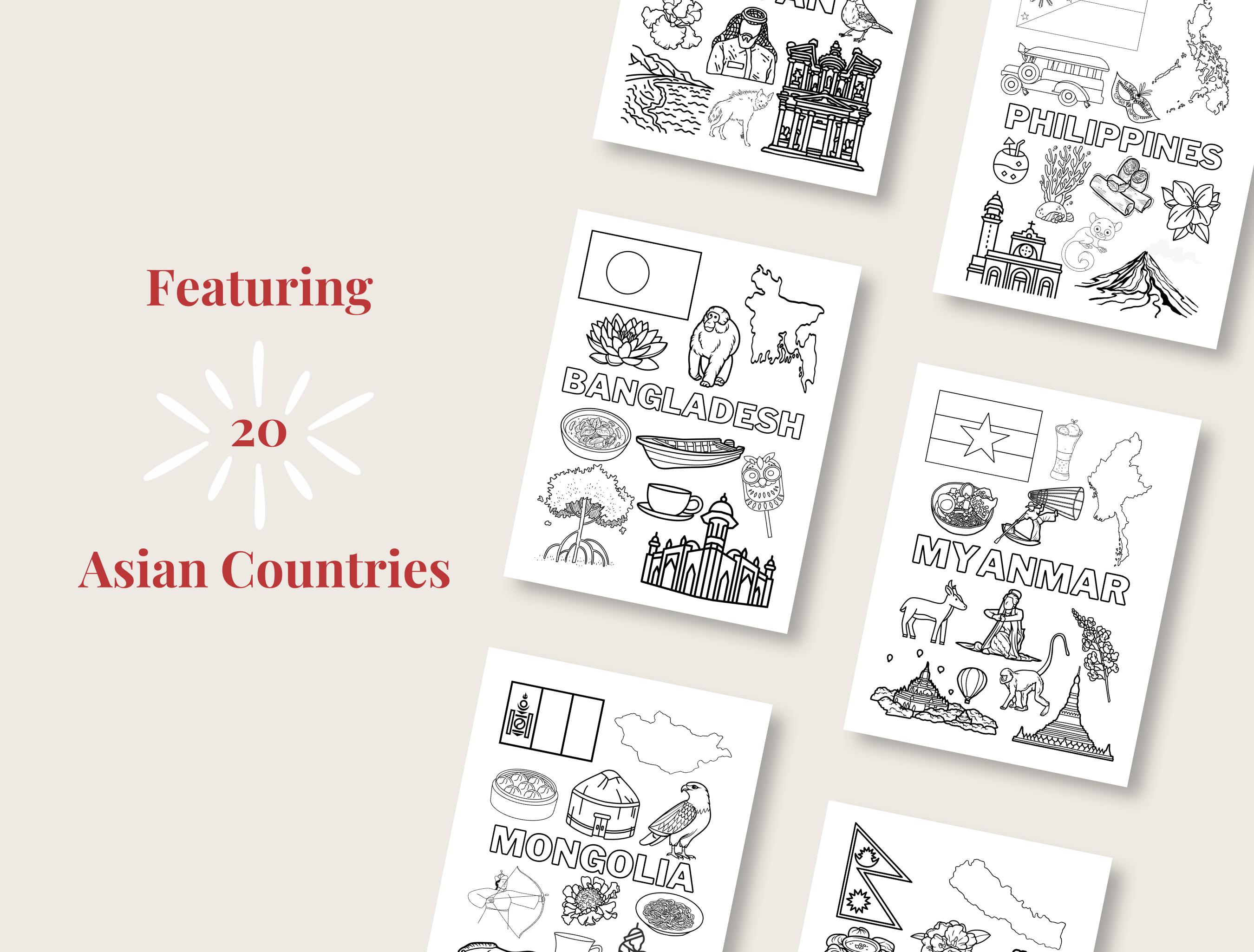 Printable Asia Countries Coloring Book Sheets for Kids Homeschool ...