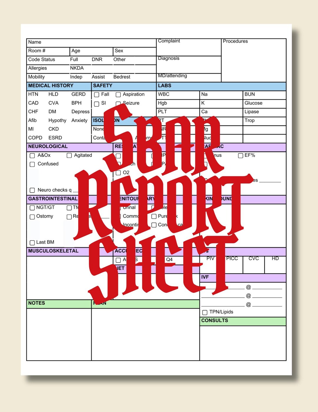 SBAR Nursing Report Sheet PDF - Etsy