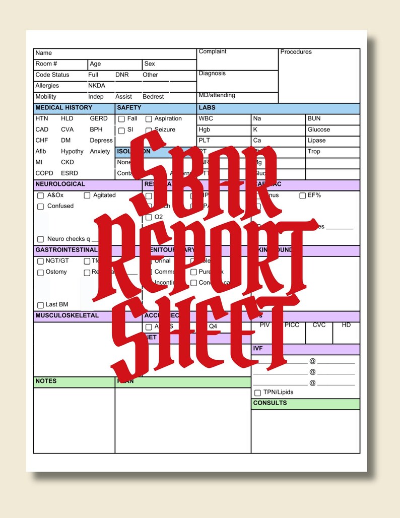 SBAR Nursing Report Sheet PDF - Etsy