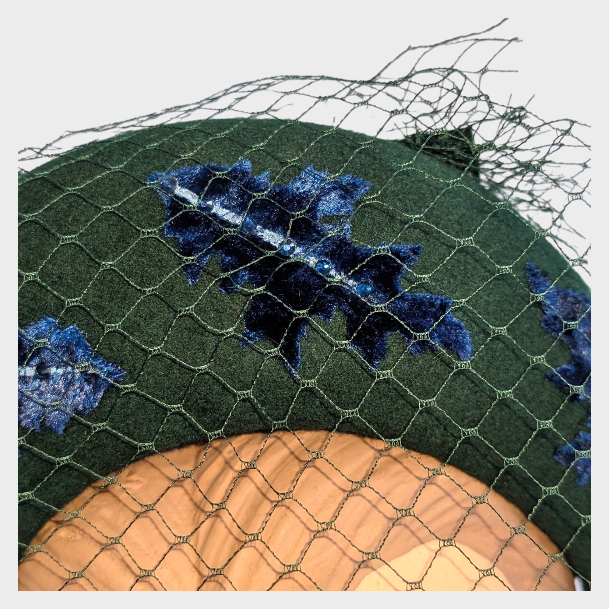 Kelly Bottle Green, Wool Felt Halo Decorated With Vintage Velvet Leaves ...