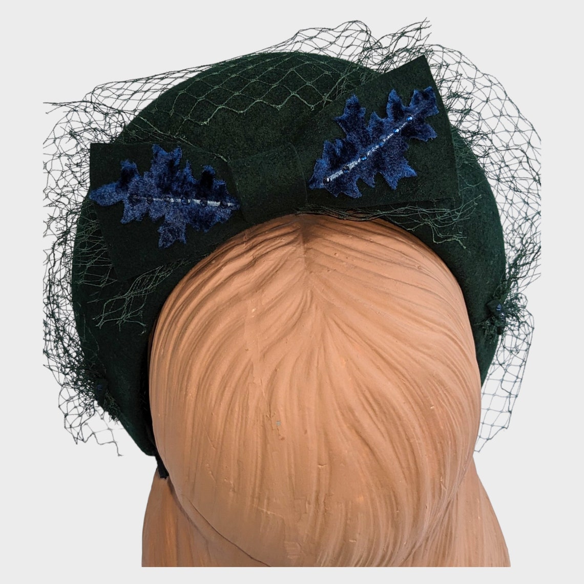 Kelly Bottle Green, Wool Felt Halo Decorated With Vintage Velvet Leaves ...