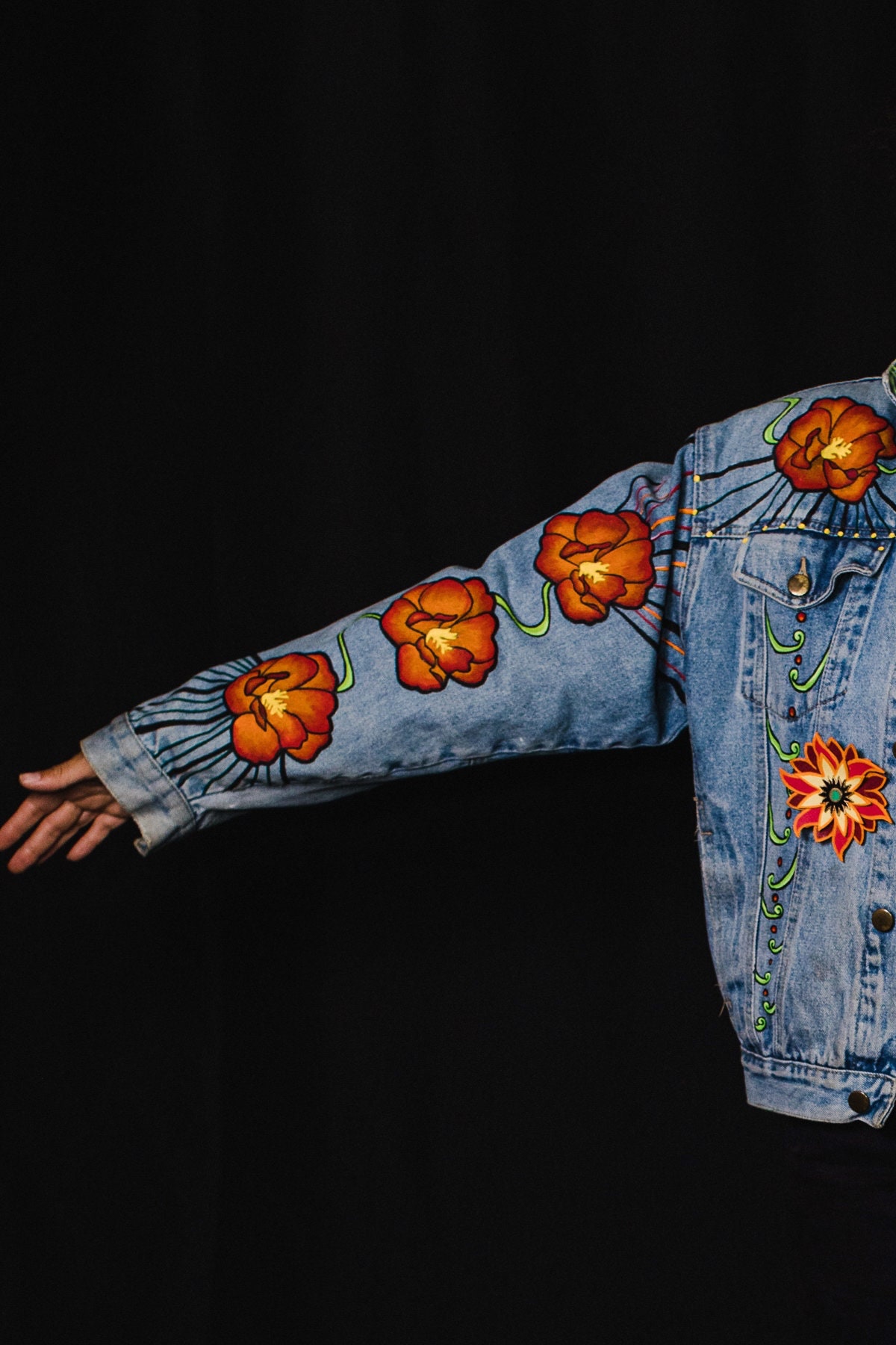 Repurposed Denim Jacket • Poppy Flower Dreams - Etsy
