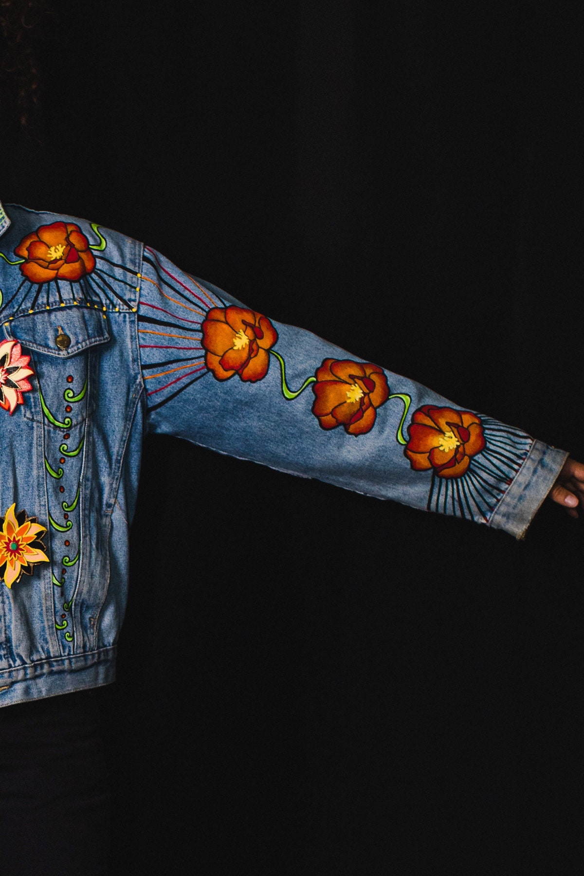 Repurposed Denim Jacket • Poppy Flower Dreams - Etsy