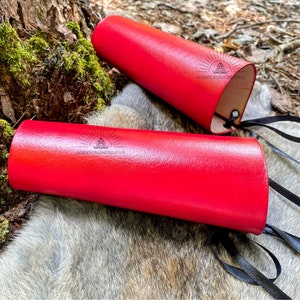 Handmade Red Leather Bracers, Red Gauntlet Armor for LARP Cosplay and ...