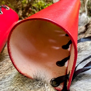 Handmade Red Leather Bracers, Red Gauntlet Armor for LARP Cosplay and ...