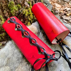 Handmade Red Leather Bracers, Red Gauntlet Armor for LARP Cosplay and ...