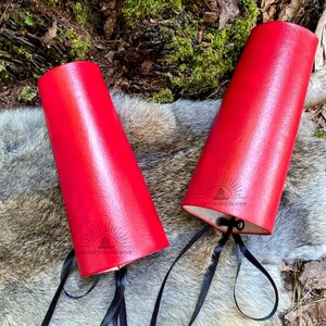 Handmade Red Leather Bracers, Red Gauntlet Armor for LARP Cosplay and ...