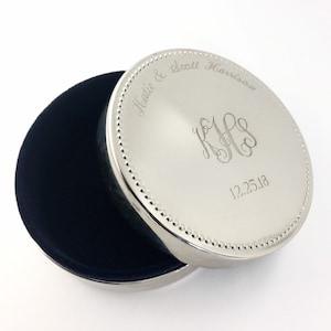 Personalized Round Jewelry Box - Engraved With Monogram Logo and Text ...