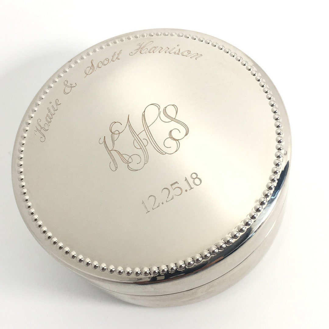 Personalized Round Jewelry Box - Engraved With Monogram Logo and Text ...