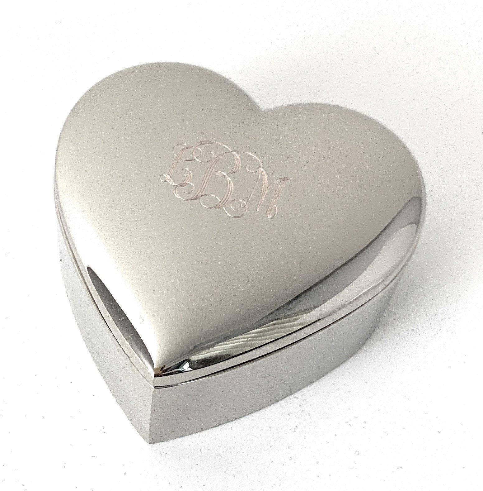Monogram 3 Letter Heart Jewelry Box Engraved With Center Letter Larger ...