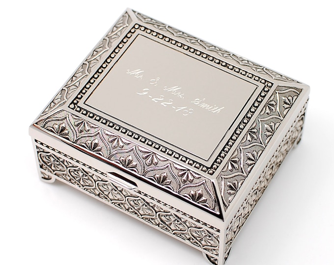 Custom Engraved Personalized Jewelry Box Silver Plated Victorian Design ...
